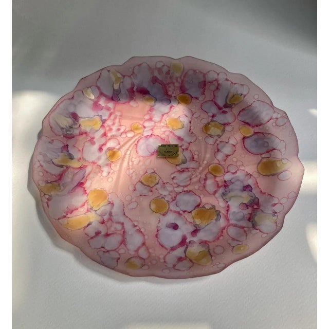 Ilanit Hand-Painted Pink Toned Art Glass Rimmed Serving Plate, Circa ...