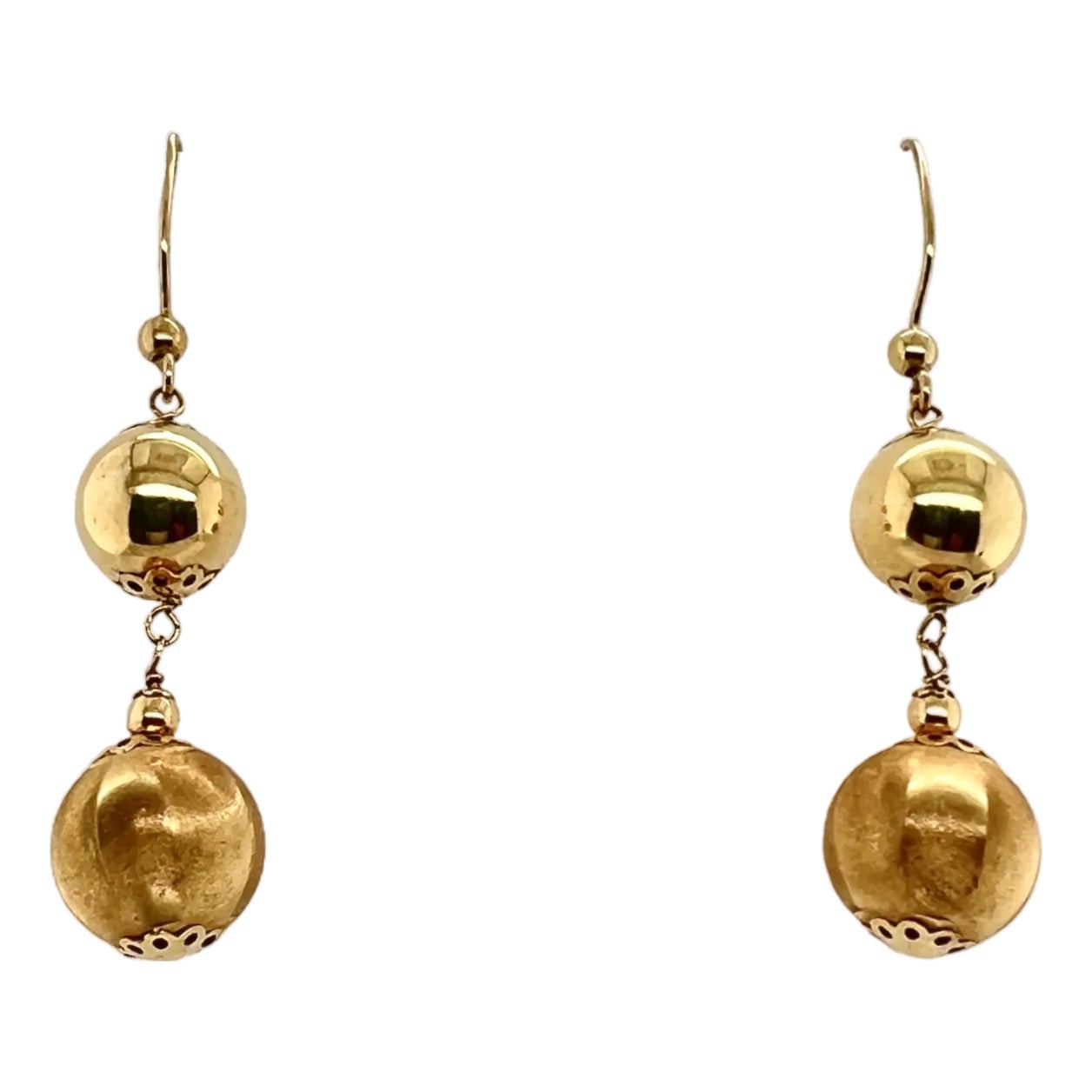Vintage 14k Gold Articulated Double Ball Drop Pierced Earrings, A Pair ...