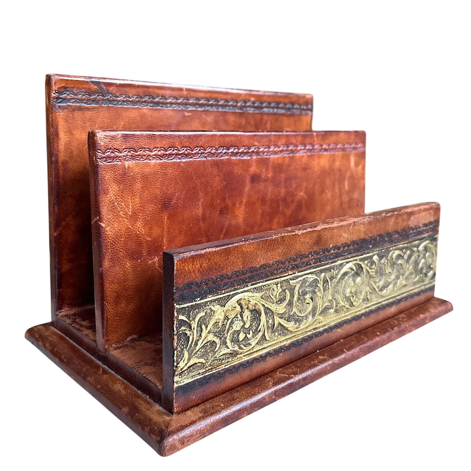 Vintage Italian Wood Wrapped Leather Letter & Document Holder With ...