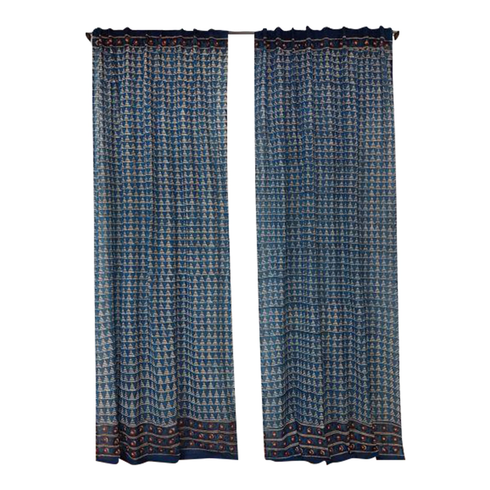 Delta 45" X 84" Indigo/Brick Red Curtain | Chairish