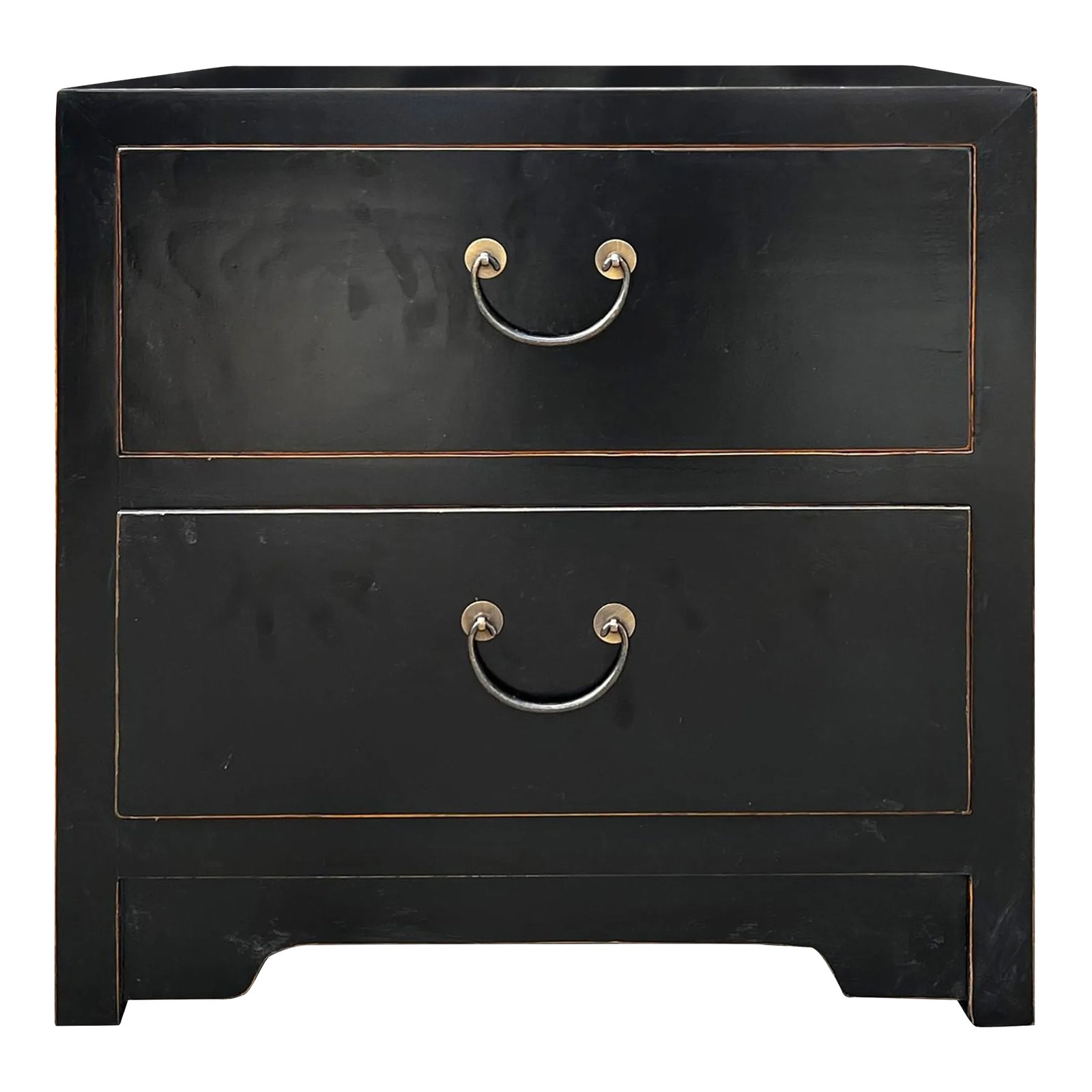 Oriental Black Lacquer 2 Drawers End Table Nightstand Cabinet | Chairish