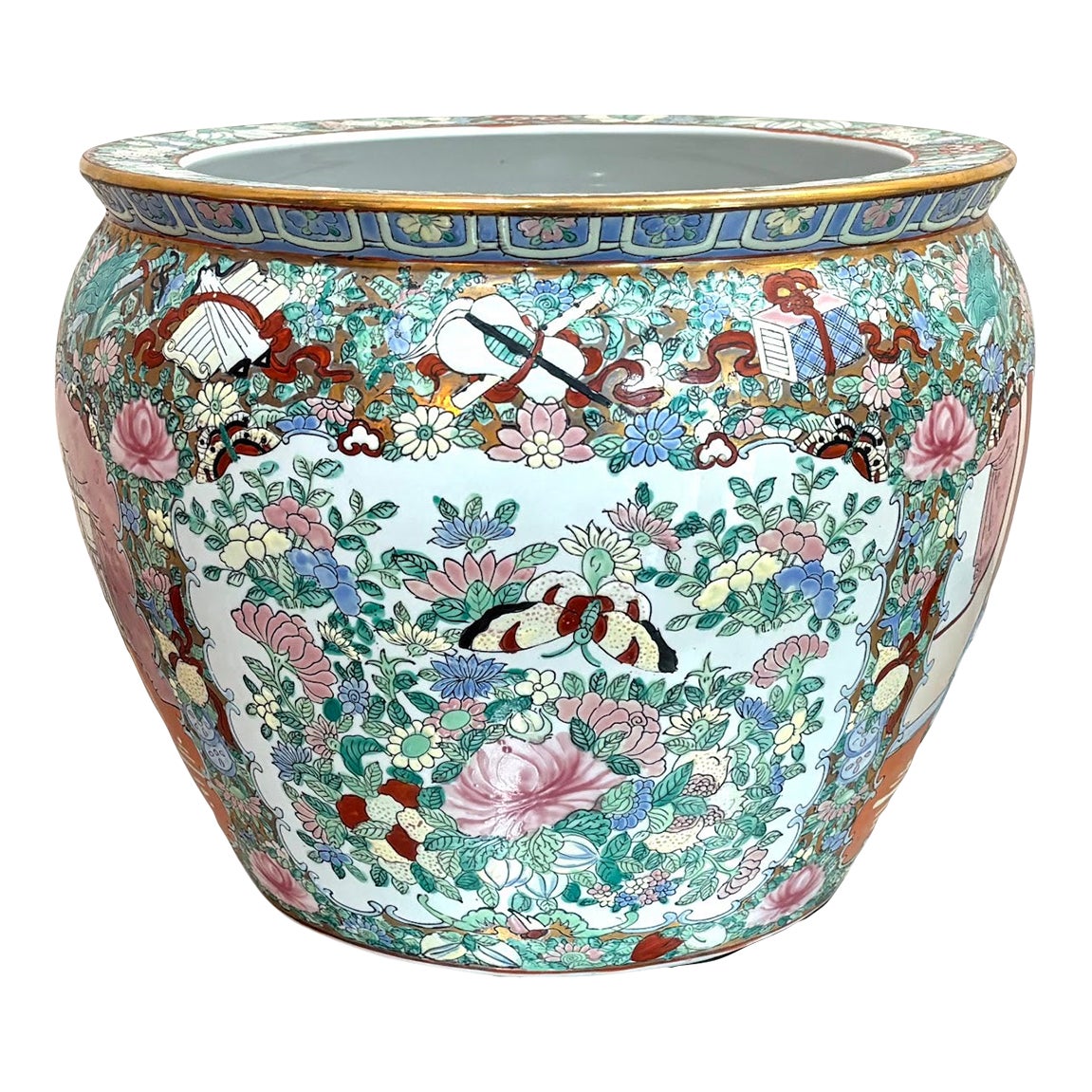 1940s Blue/Pink/Gold Ceramic Large Chinese Koi Fish Planter | Chairish