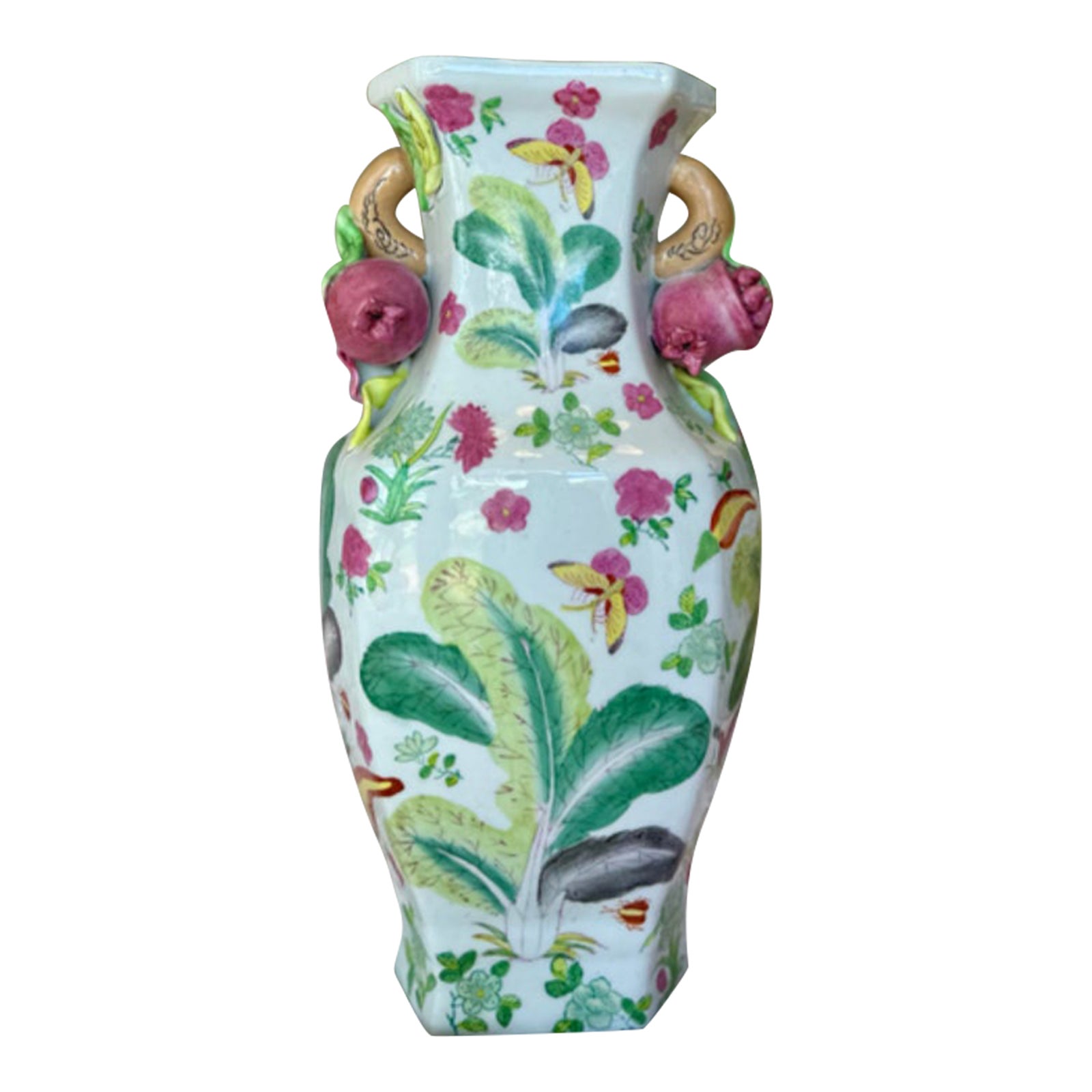 1960s Large Chinoiserie Famille Verte Bok Choy Porcelain Vase With ...