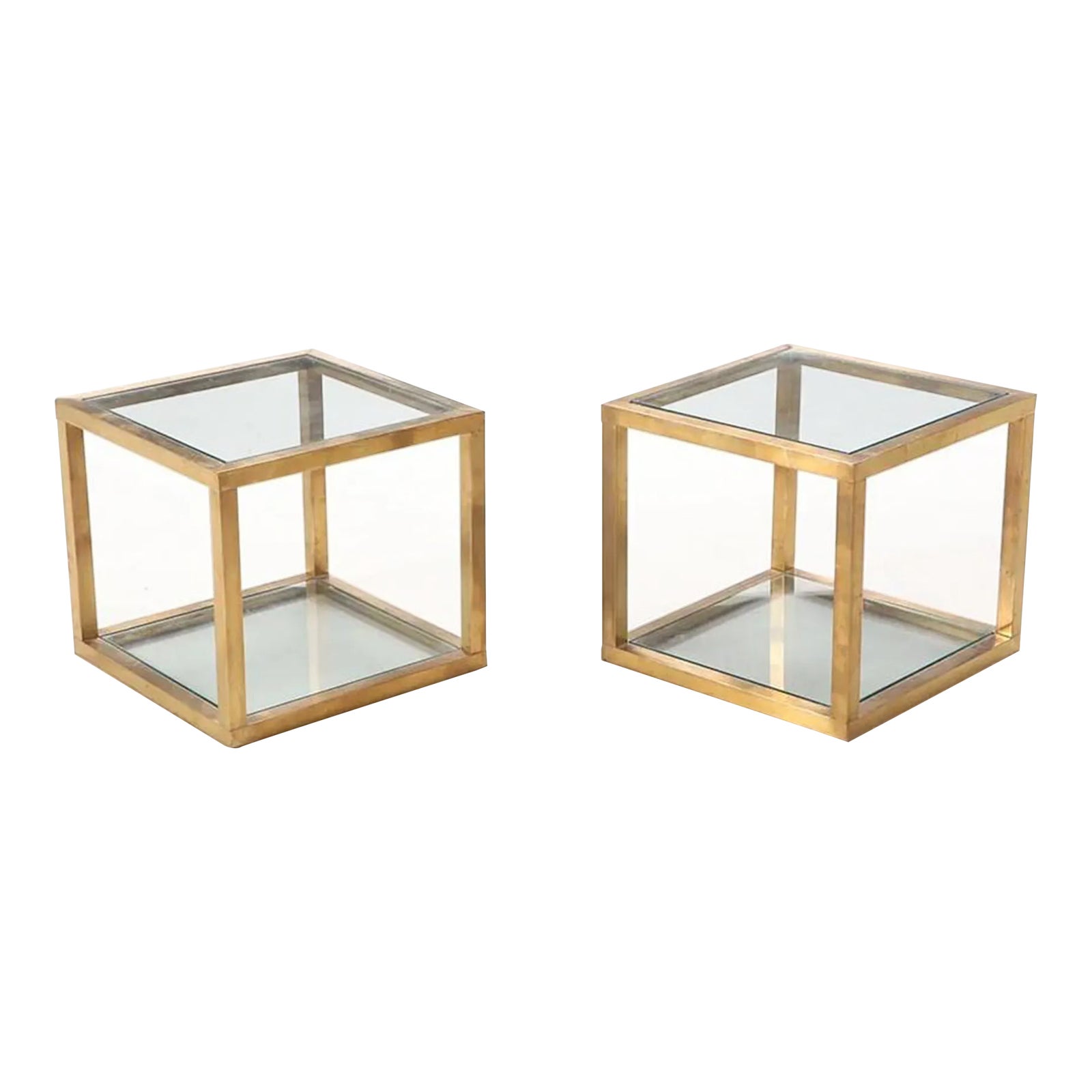 Pair of Square Brass Tables | Chairish