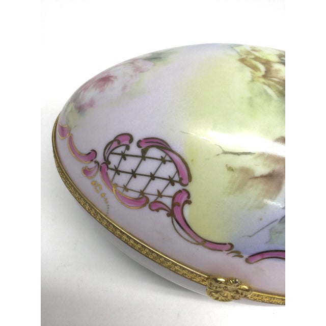 Huge Vintage Porcelain Castel Limoges Egg Shaped Trinket Box Flowers ...