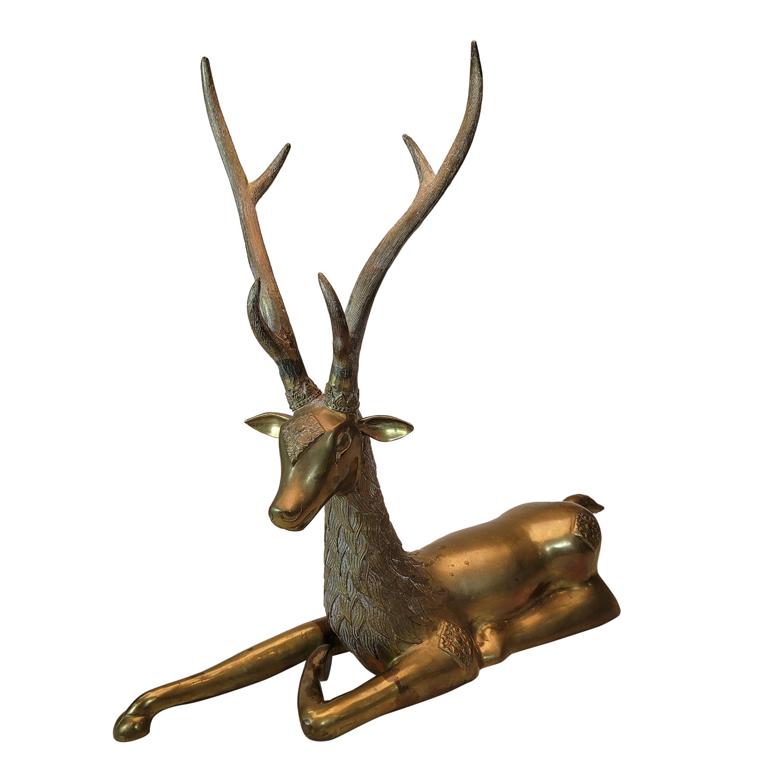 Mid 20th Century Extra Large Brass Deer Sculpture | Chairish