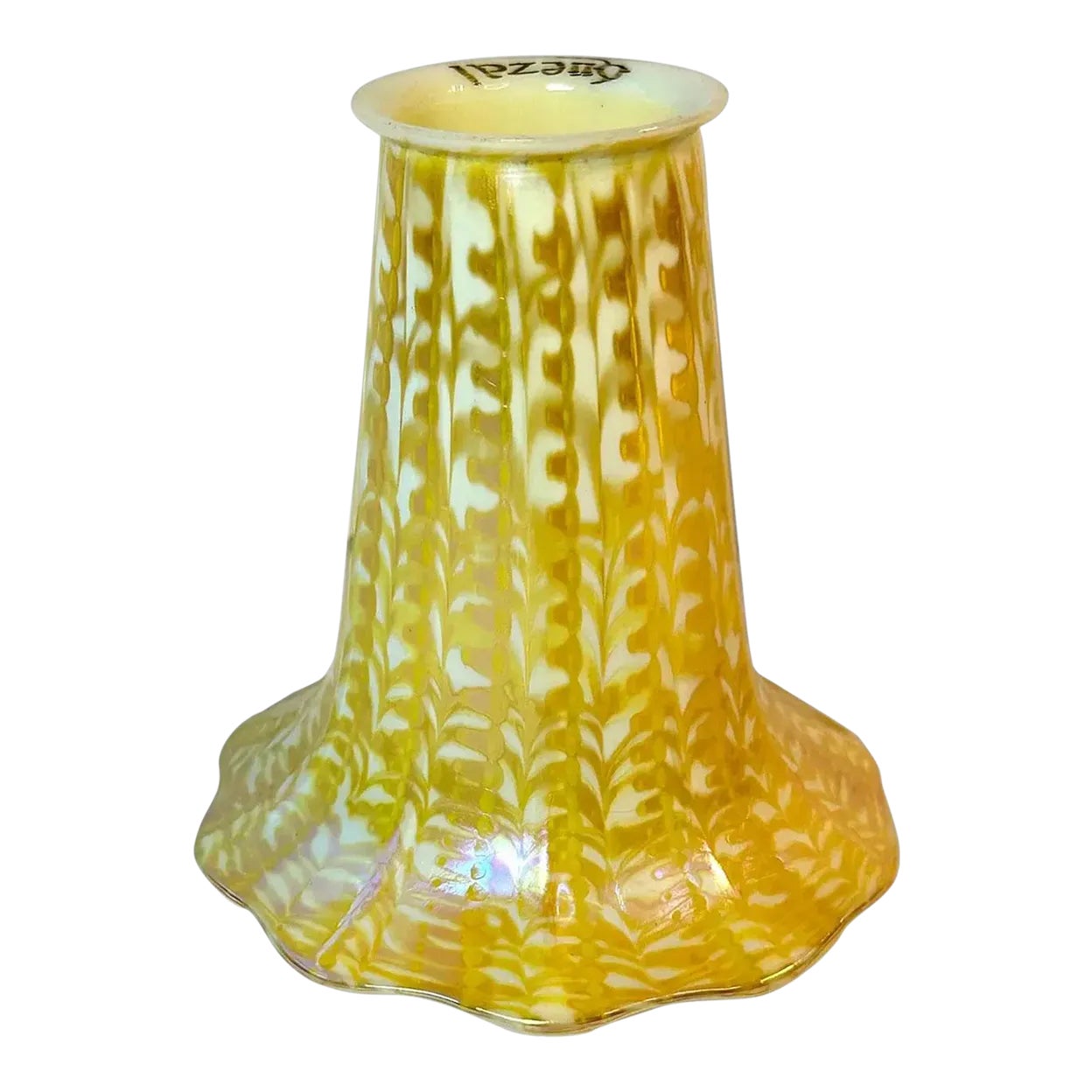 American Quezal Glass Opalescent Gold Zipper Pattern Lamp Shade | Chairish
