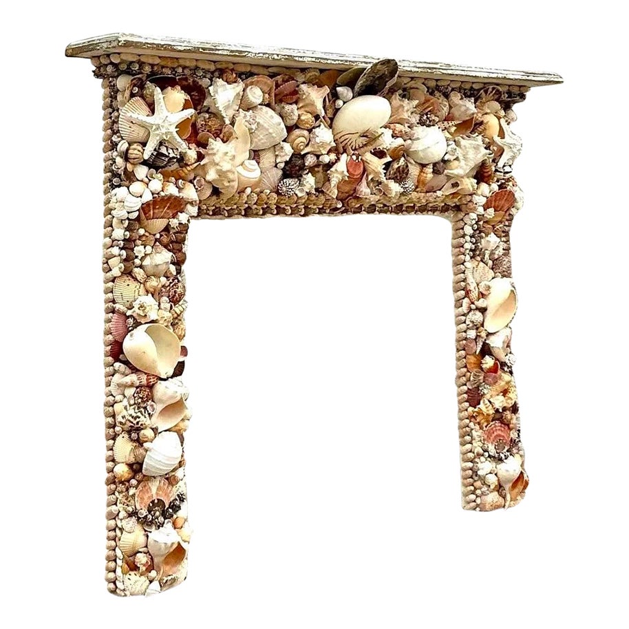 Vintage Boho Shell Encrusted Fireplace Surround | Chairish