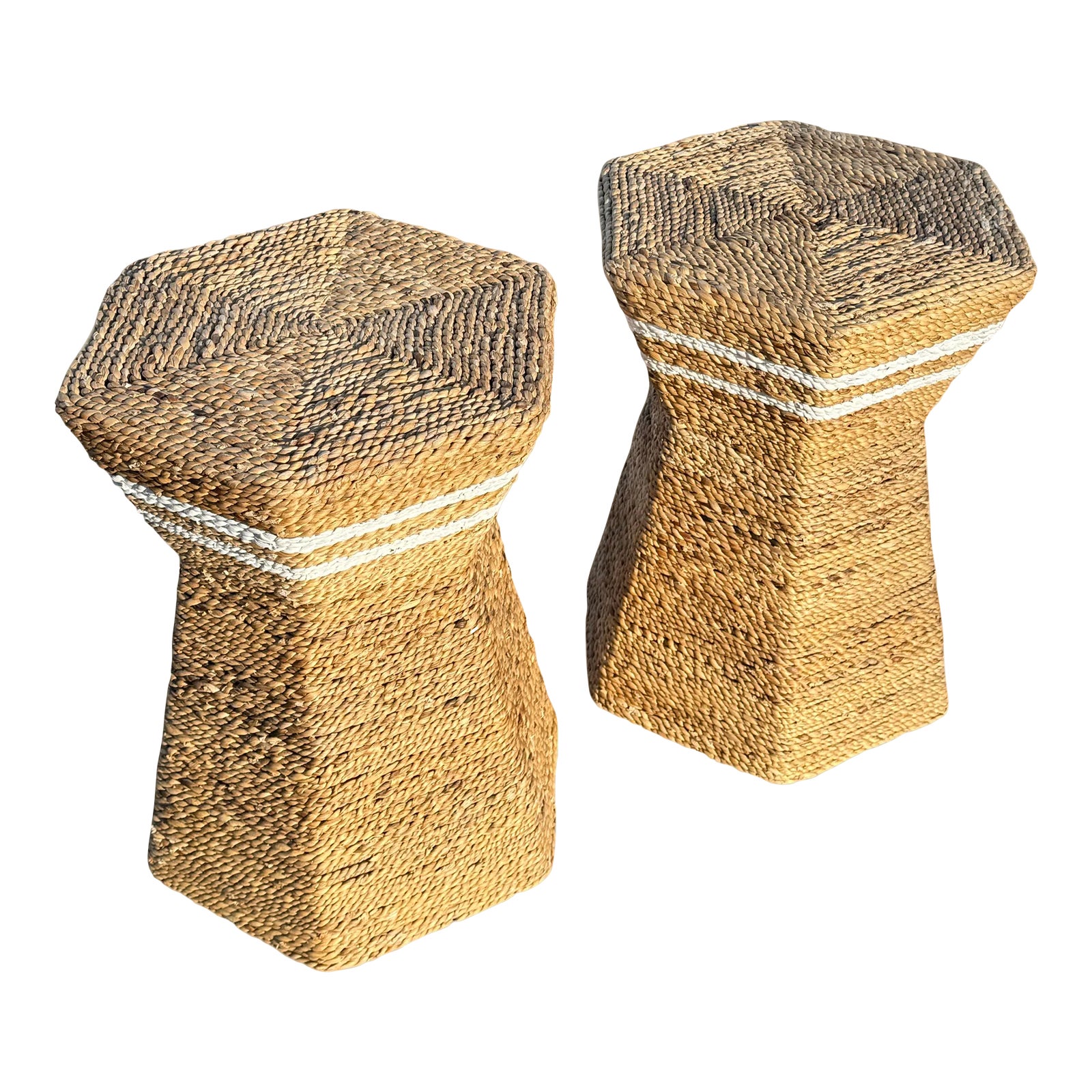Natural Grass Woven Side Tables - Set of 2 | Chairish
