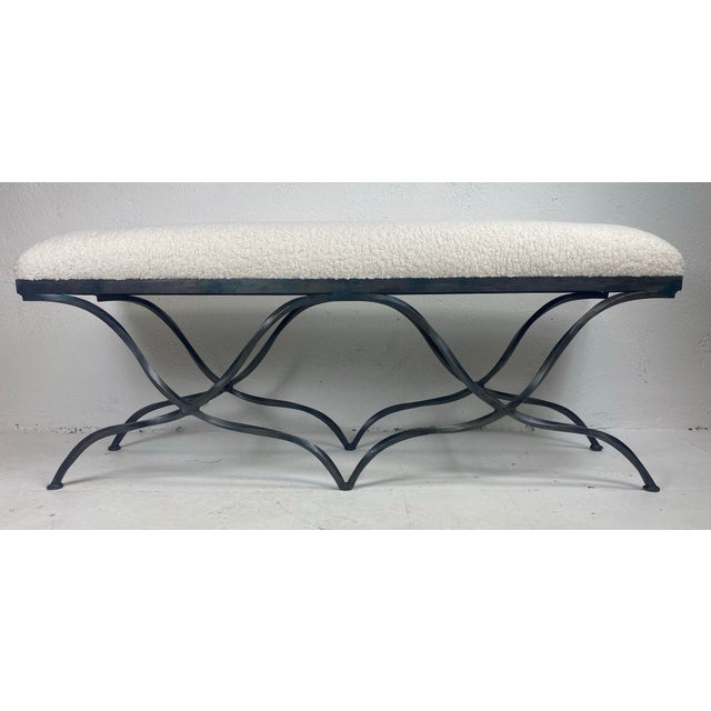 Late 20th Century Hand Wrought Iron Upholstered Bench | Chairish