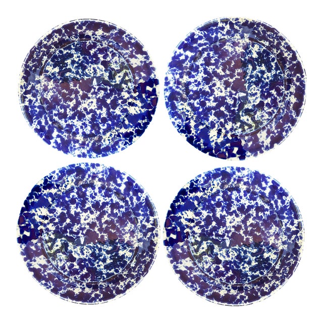 1960s Bennington Potters / Pottery Blue Agate Splatterware Plates, Set ...