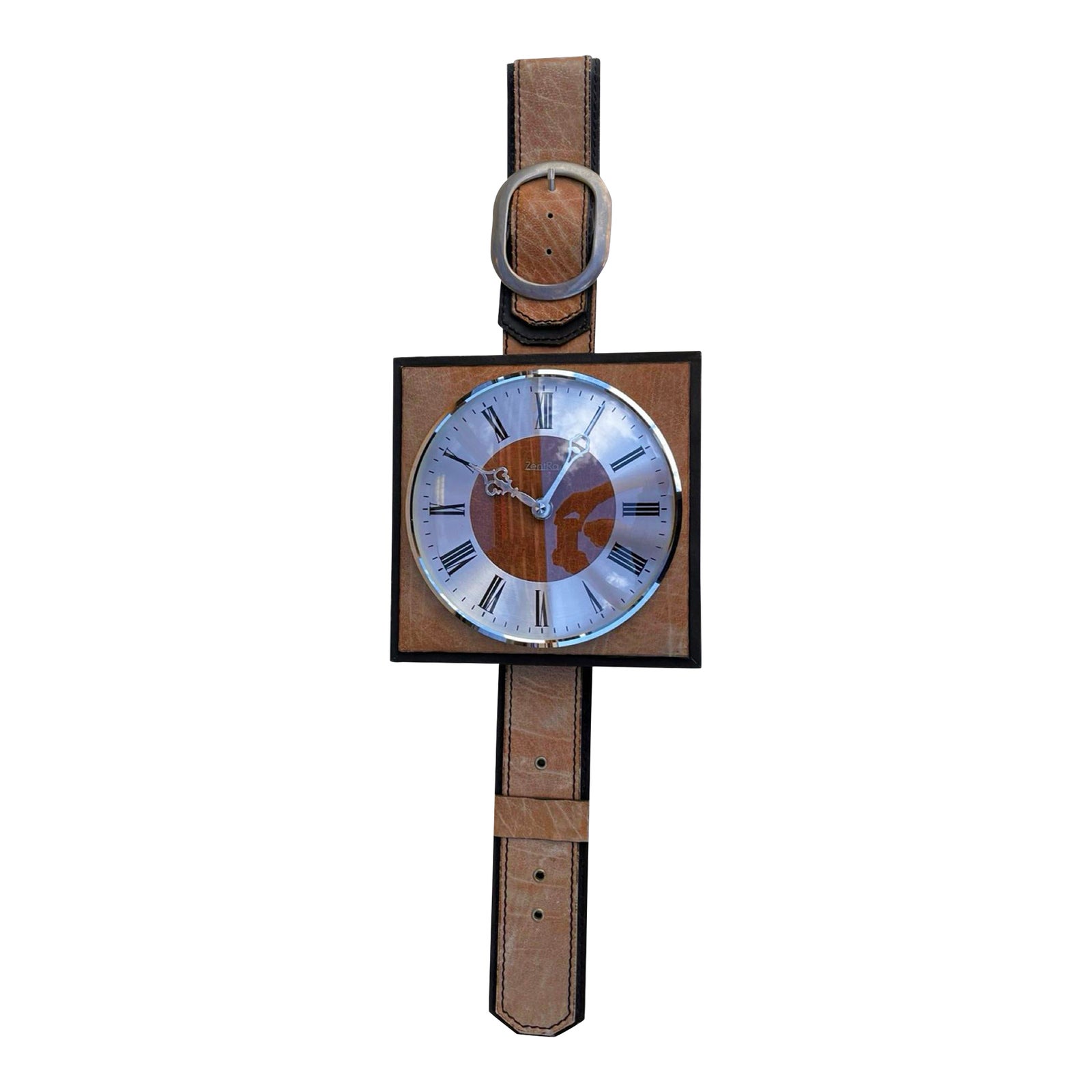 Modernist Wall Clock on a Leather Strap Zentra Junghans, Germany 1970s ...