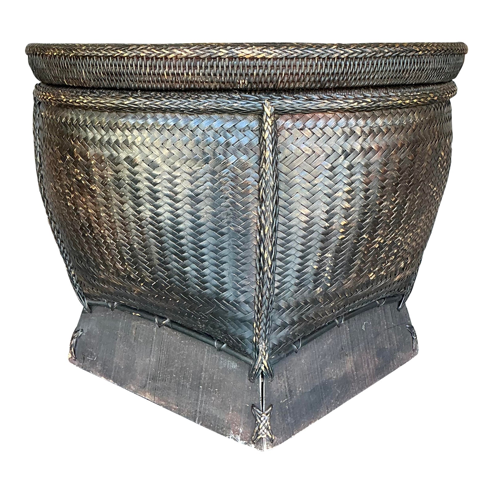 Vintage Woven Rattan Lidded Basket | Chairish