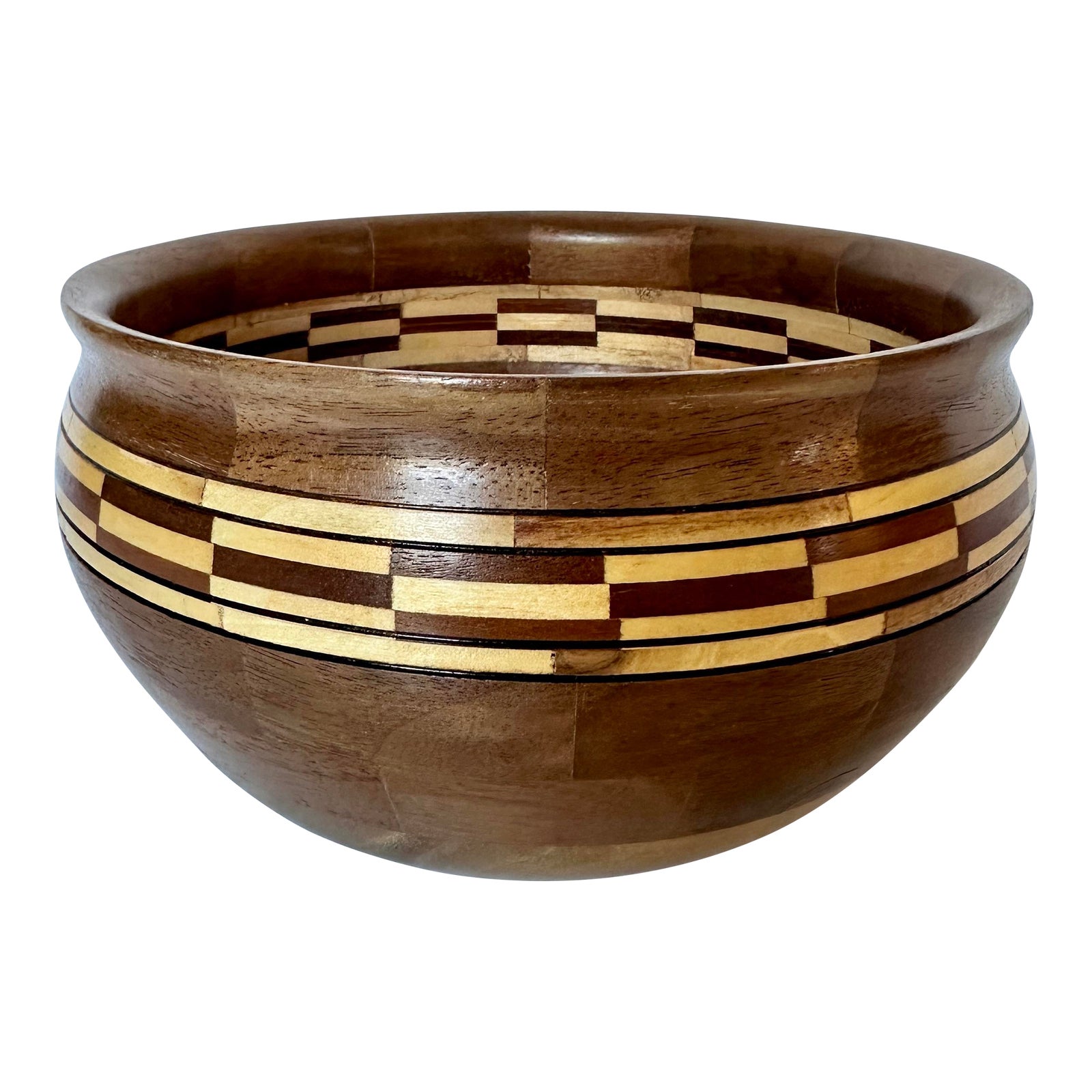 Vintage Segmented Walnut and Hickory Turned Wood Bowl Catchall Signed C ...