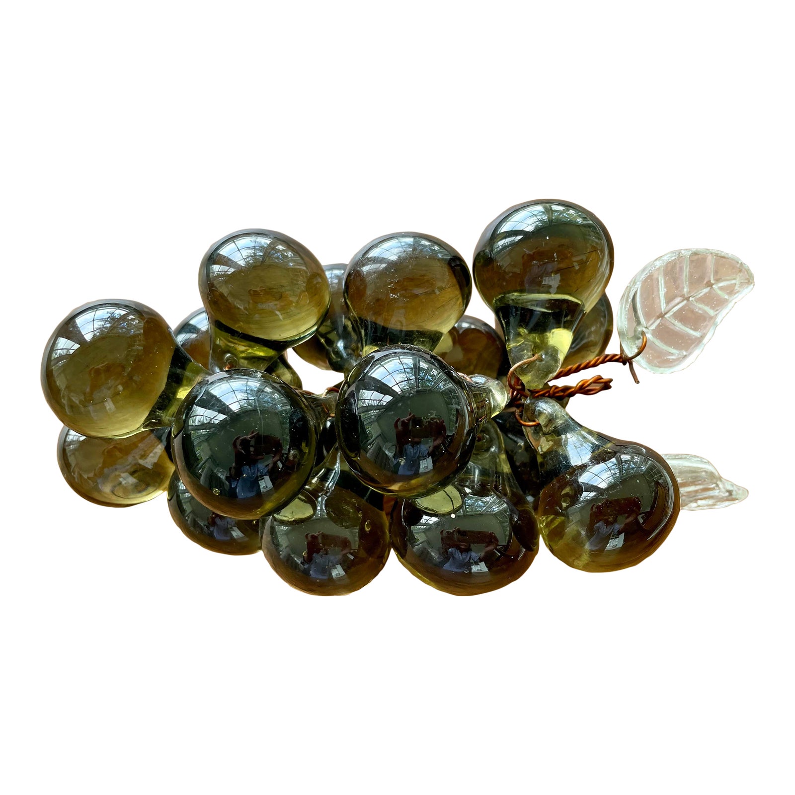 Mid-Century Green Glass Grape Cluster on Copper Wire | Chairish