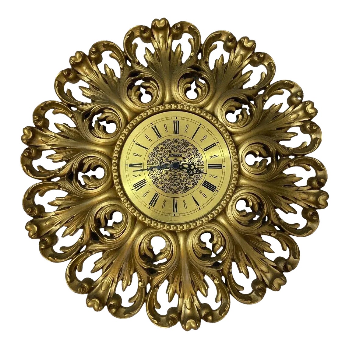 Vintage Syroco Mid CenturyOrnate Gold Hollywood Regency Wall Clock ...