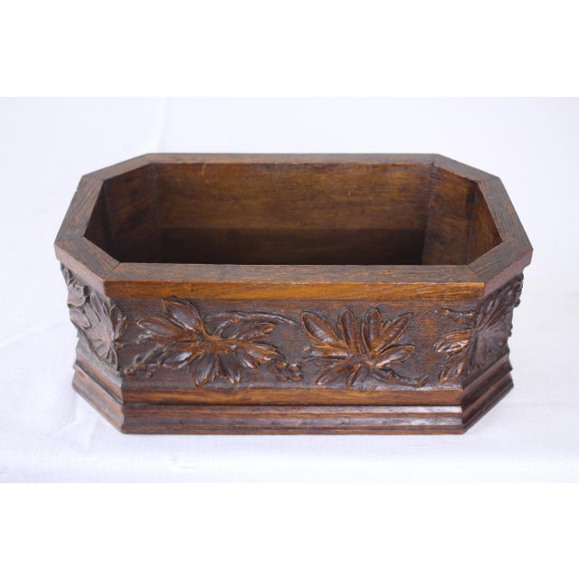 Antique English Carved Oak Open Top Box or Planter | Chairish