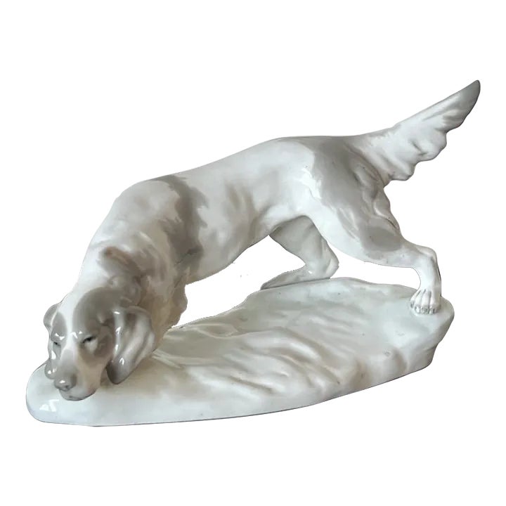 Vintage Porcelain English Setter Hunting Dog Figurine | Chairish