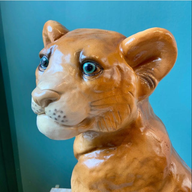 1970’s Chalkware Lion Cub Statue | Chairish