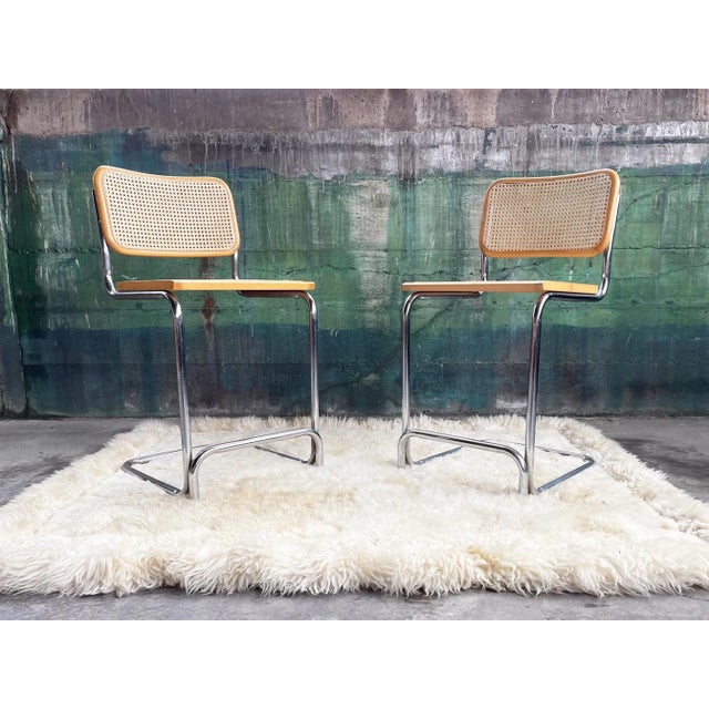 1970s Italian Marcel Breuer Style Cesca Bar Stools - A Pair | Chairish