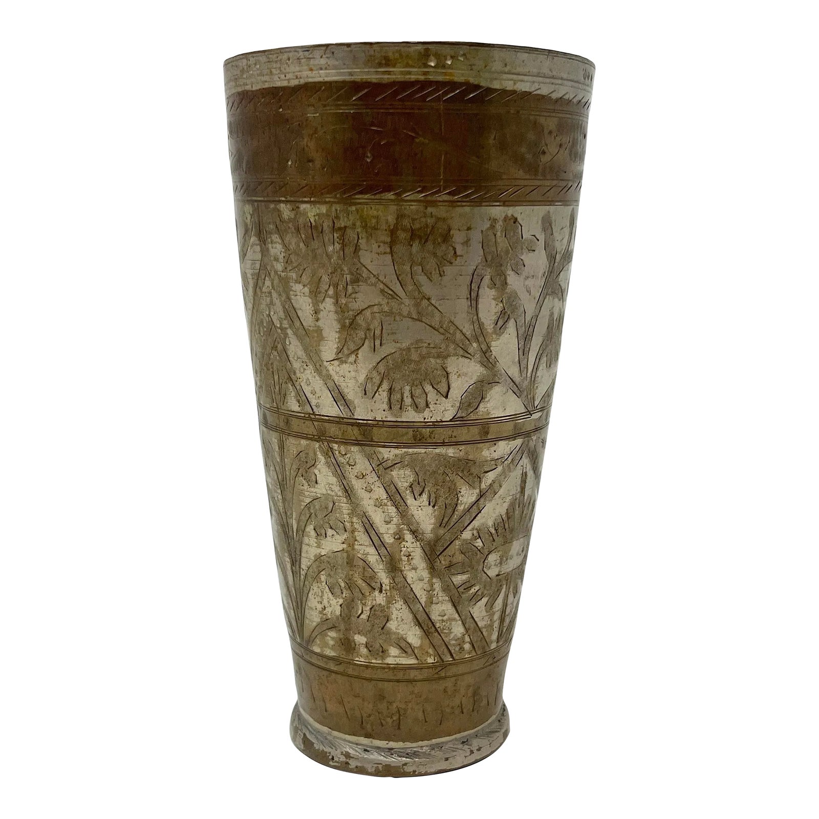 Vintage Silver Plated Brass Engraved Lassi Cup From India | Chairish