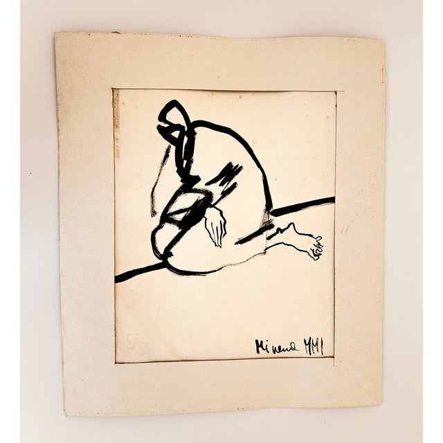 Huddled Figure Ink on Bristol Board by Patricia Minerva Varga | Chairish