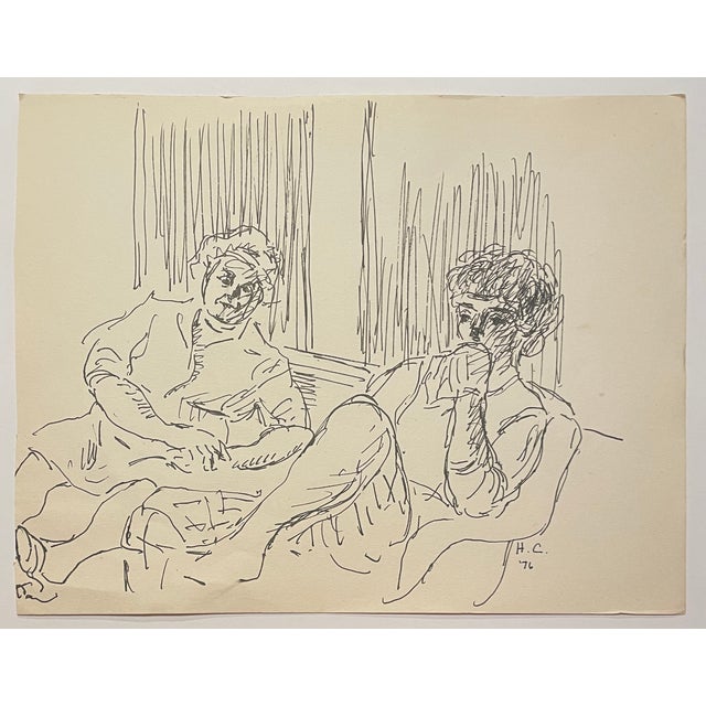 1976 Figures in an Interior Drawing by Hayward Cirker | Chairish