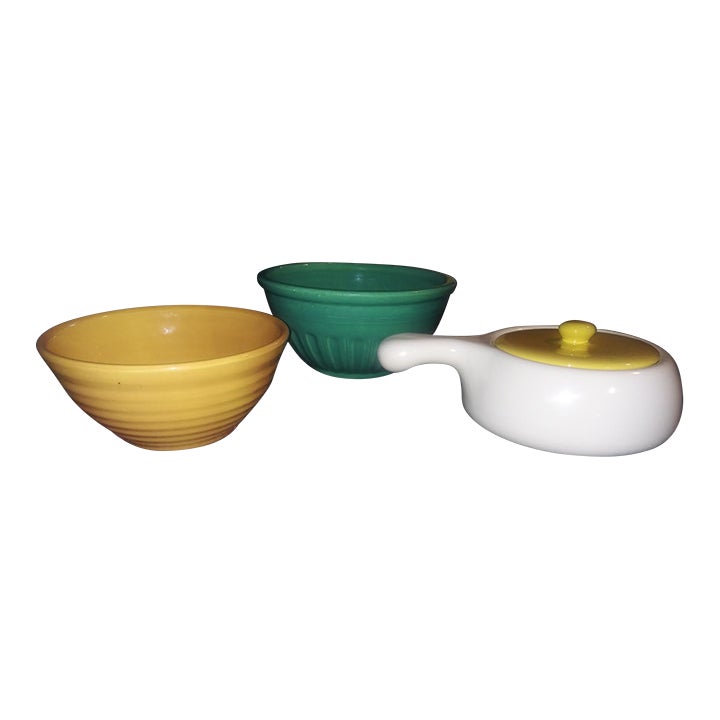 Vintage Bauer Pottery 2 Mixing Bowls #12,#18 and 1 Bauer Casserole Dish ...