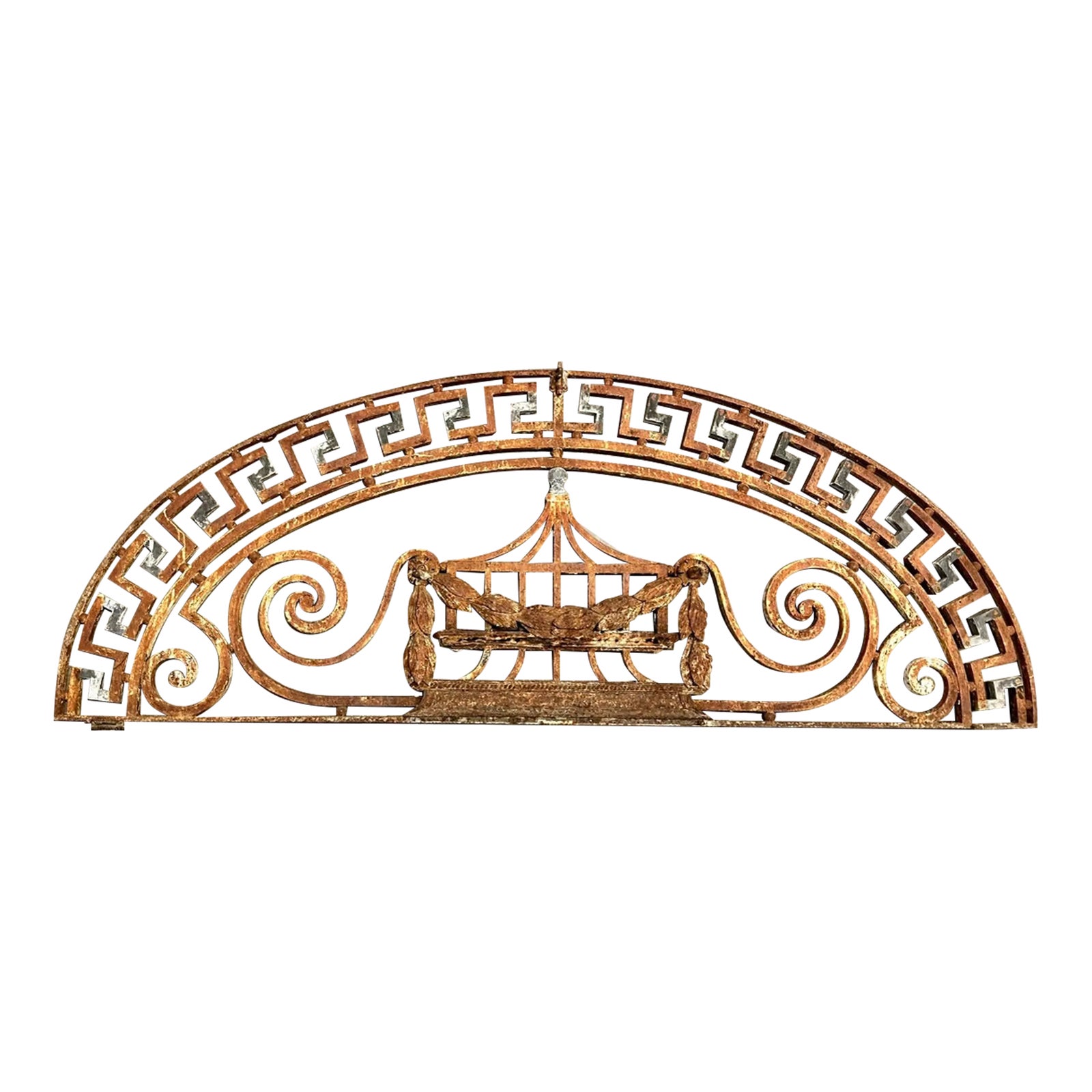 Late 19th Century Neoclassical Arch Bronze Decorative Grille Greek Key ...