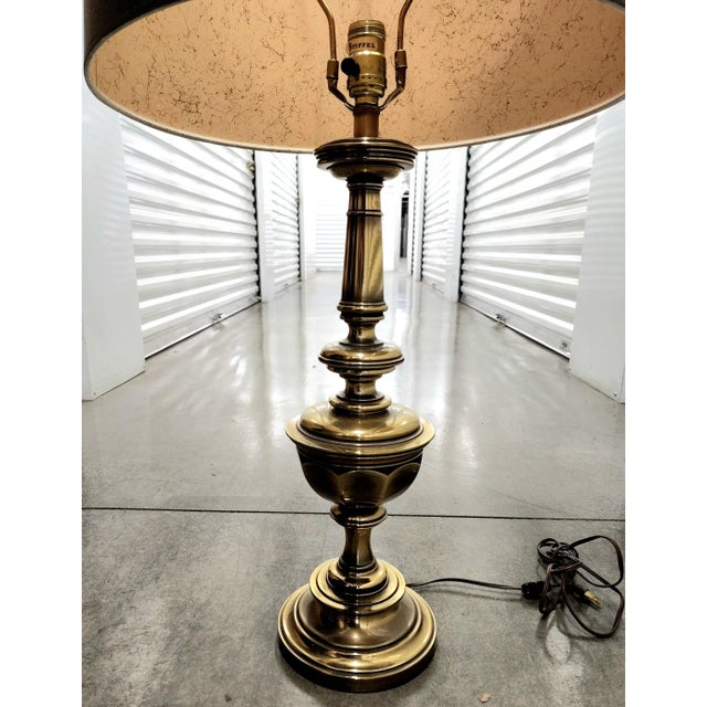 Beautiful Vintage Stiffel Brass Table Lamp With Black Shade | Chairish
