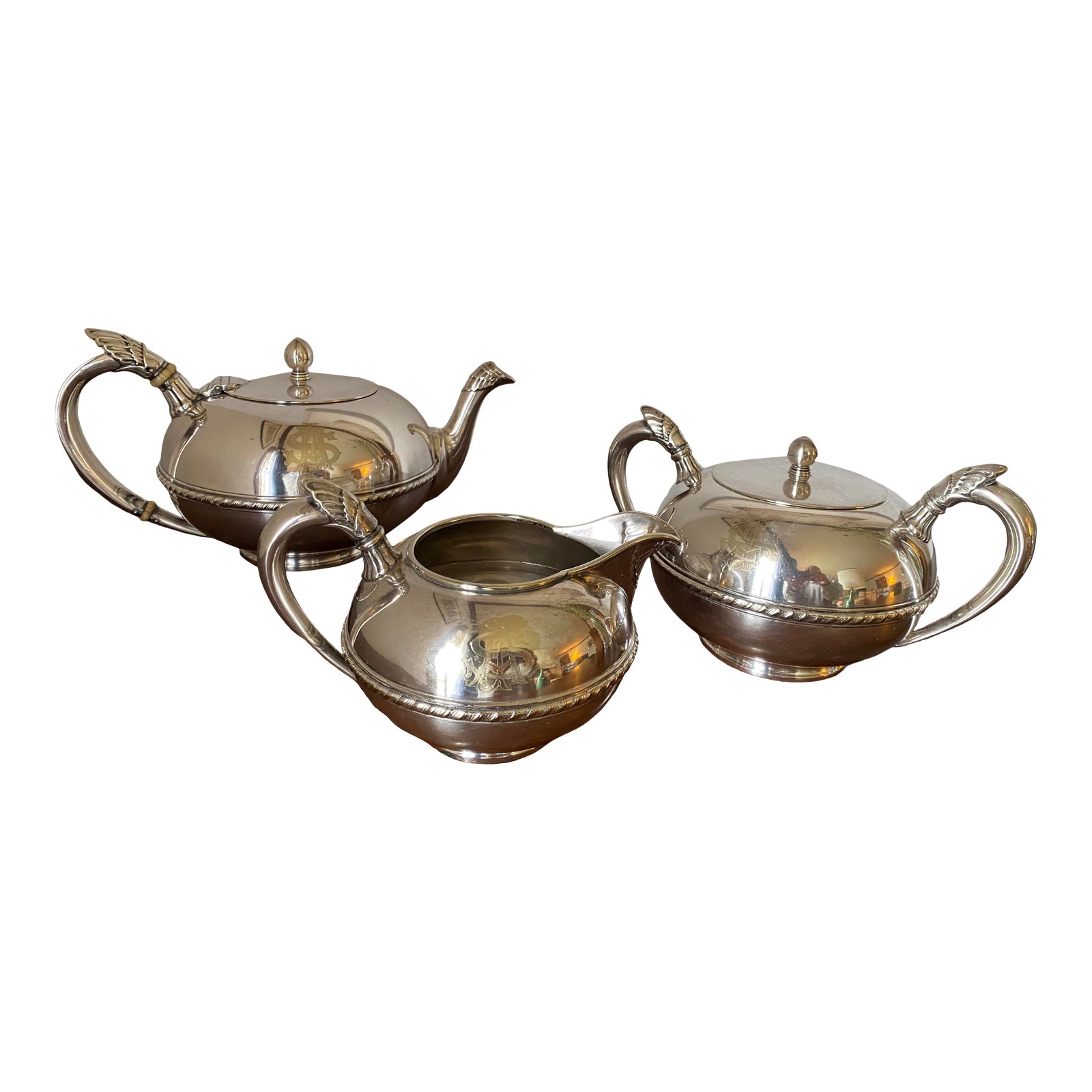 Antique Gorham Silverplate Tea Pot, Creamer & Sugar Pot Set- 3 Pieces ...