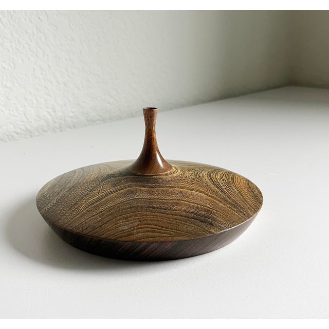 Mid-Century Hand Turned Weed Pot Elm Wood Vase | Chairish