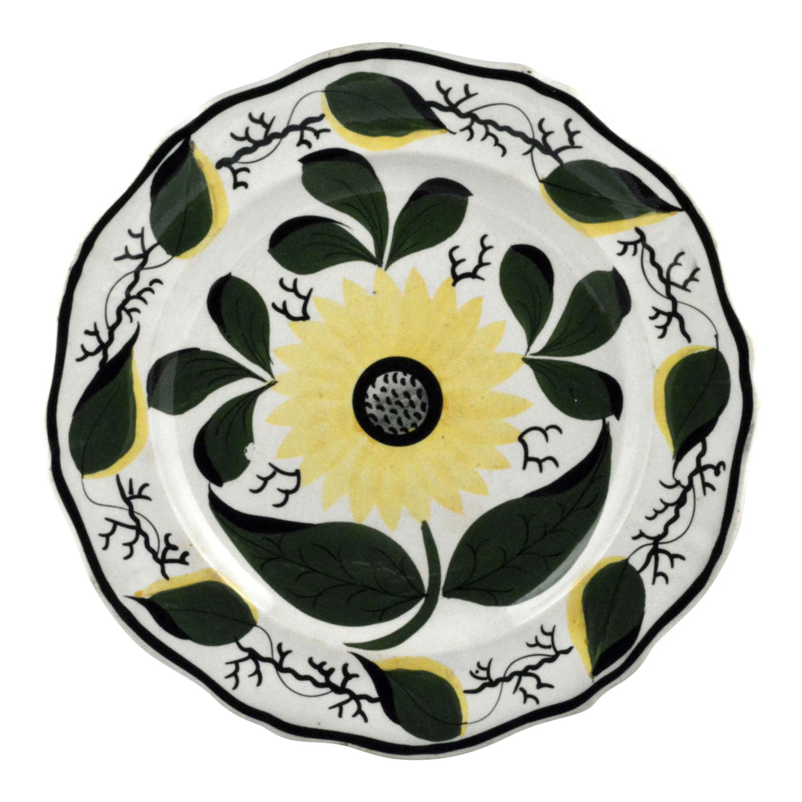 Antique English Pottery Pearlware Sunflower Dish | Chairish