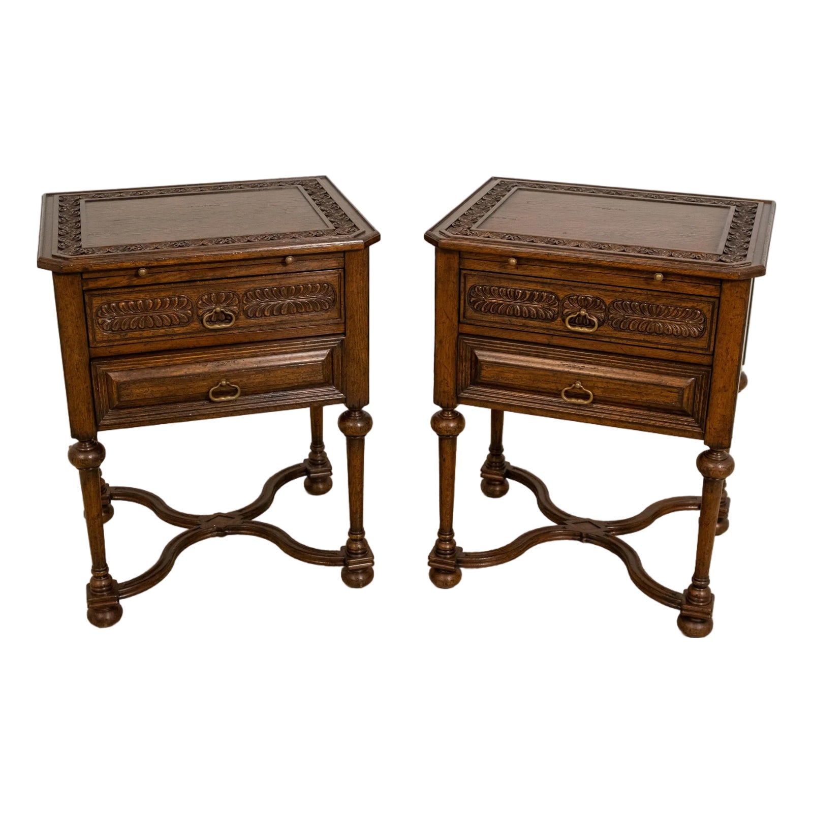 Pair of Jonathan Charles Oak 2 Drawer Side Tables | Chairish