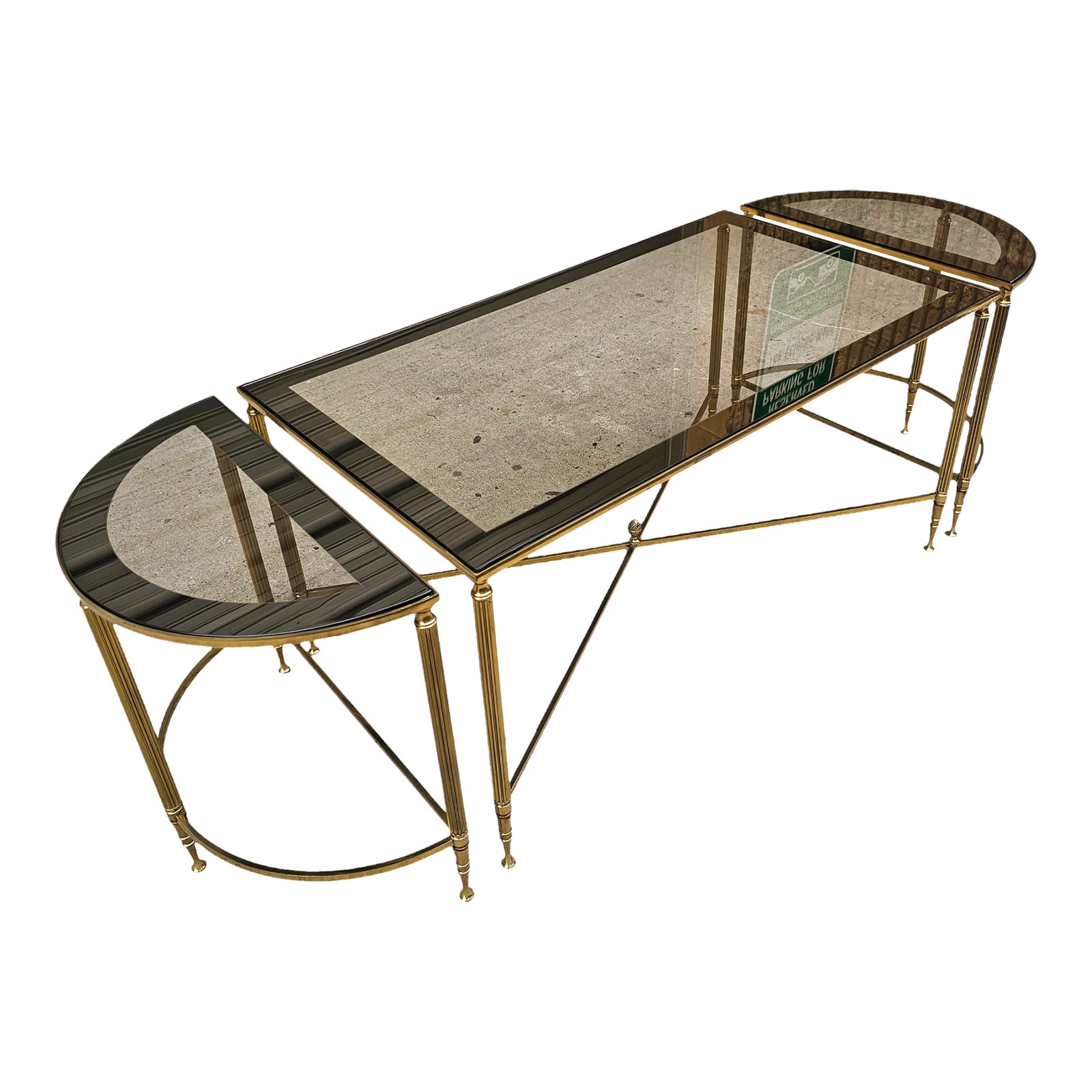 Vintage Three-Piece Hollywood Regency Maison Jansen Style Fluted Brass ...