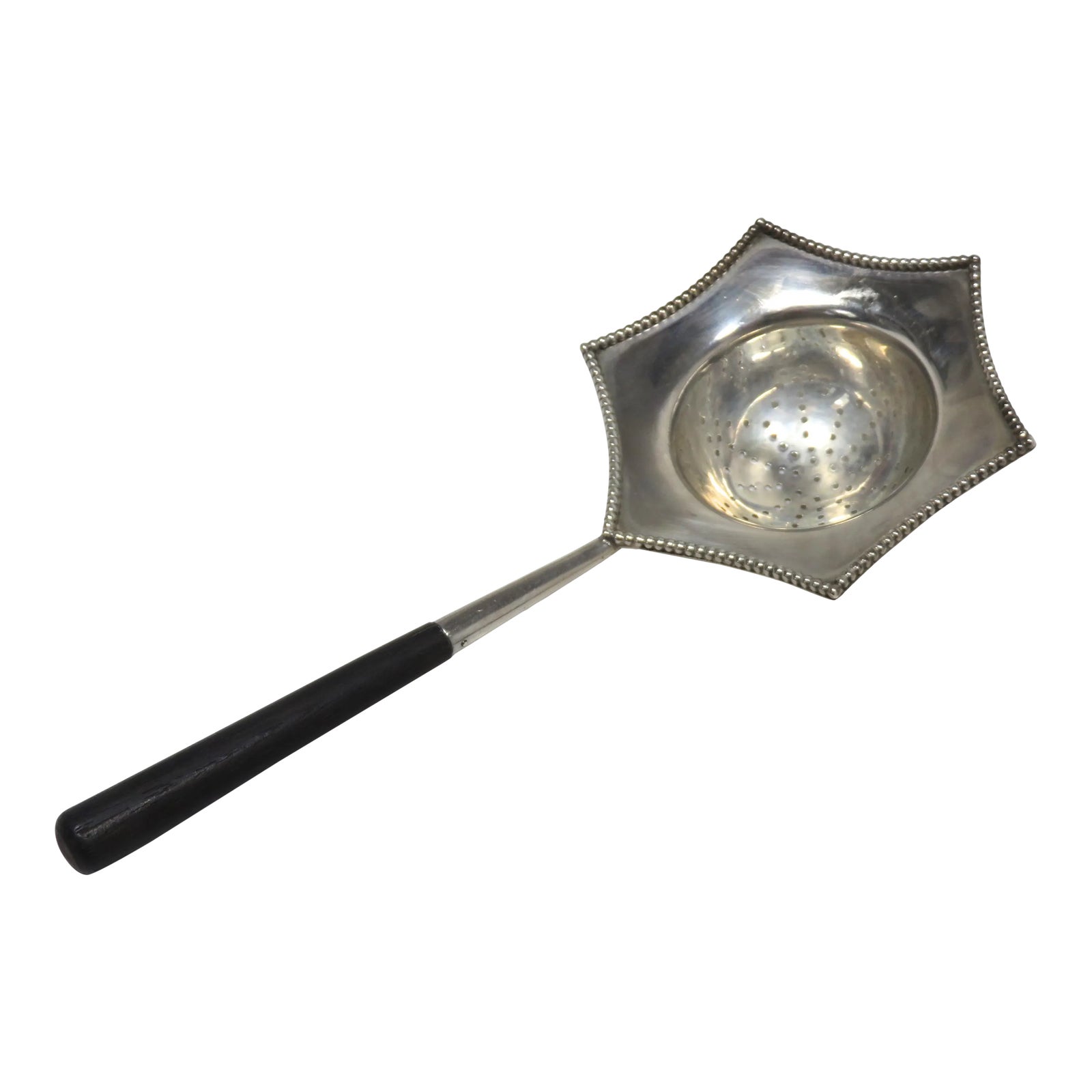 Large Size Antique Sterling Silver & Ebony Wood Tea Strainer | Chairish