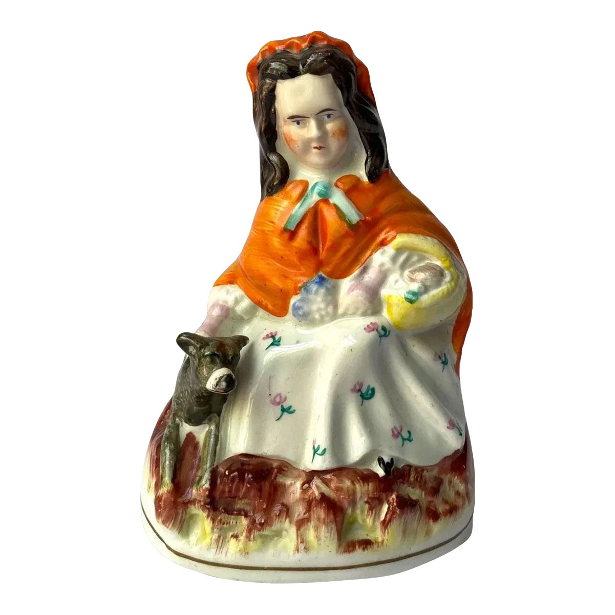 19th Century English Staffordshire Pottery Figure, Little Red Riding ...