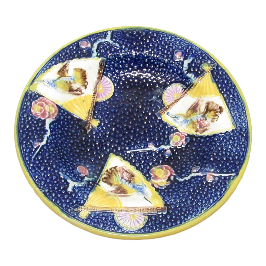 Antique English Majolica Hummingbird Plate | Chairish
