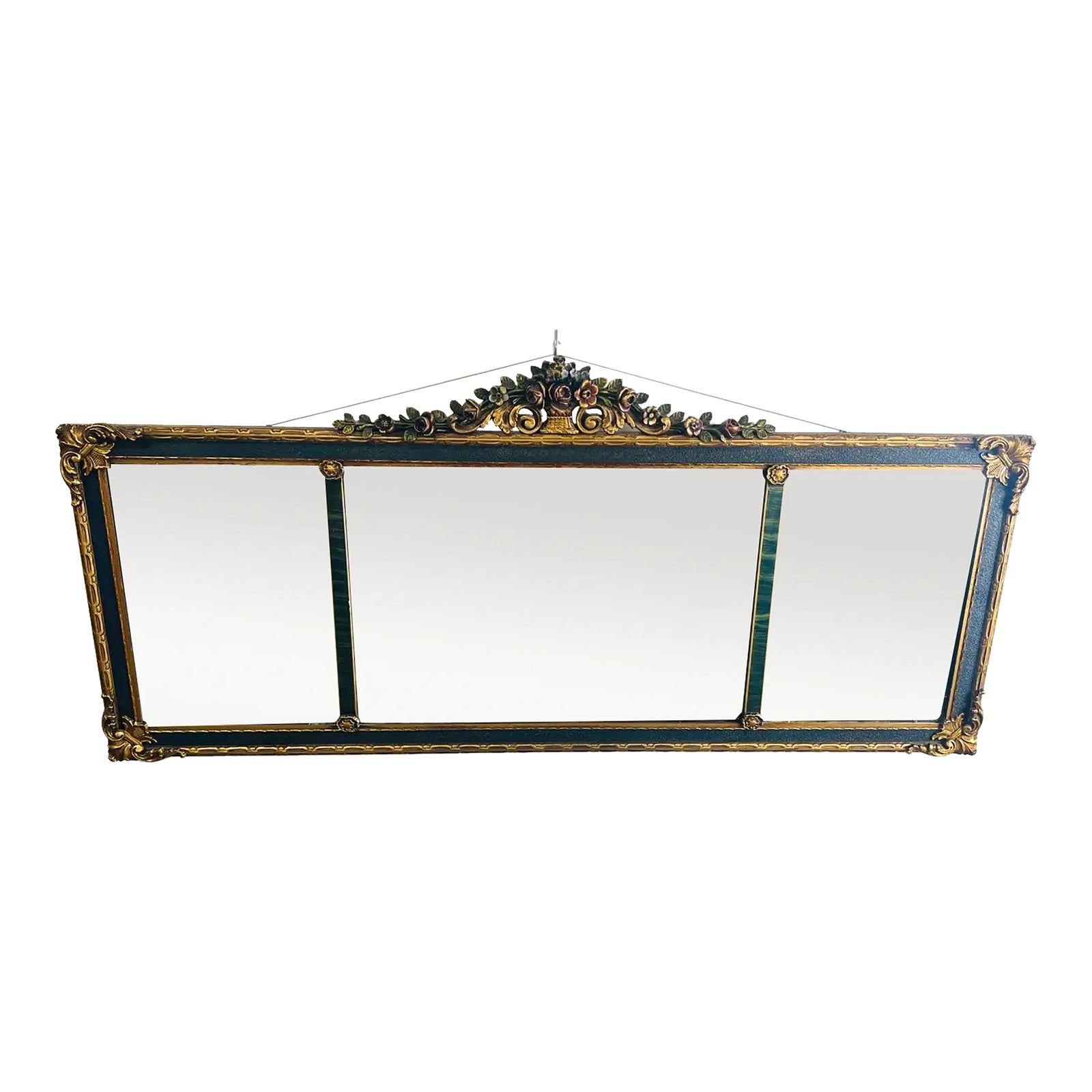 French Rococo Revival W Art Deco Flair Gilt & Ebony Three-Panel Mantel ...