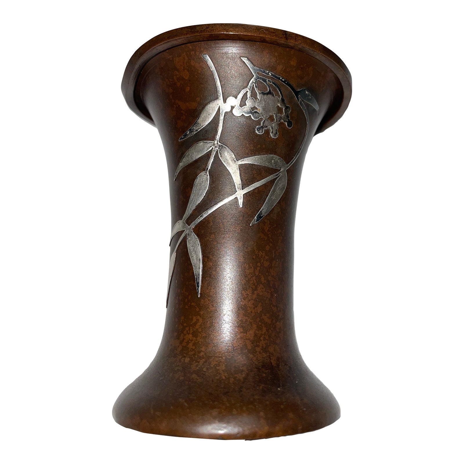 1920s Heintz Art Metal Shop Sterling Silver on Bronze Vase. | Chairish