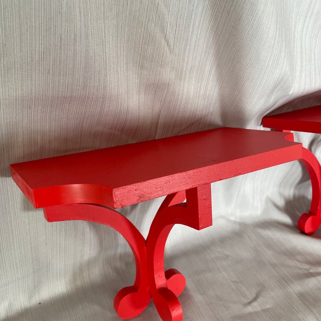 Chinese Red Chinoiserie Scalloped Wall Brackets - A Pair | Chairish