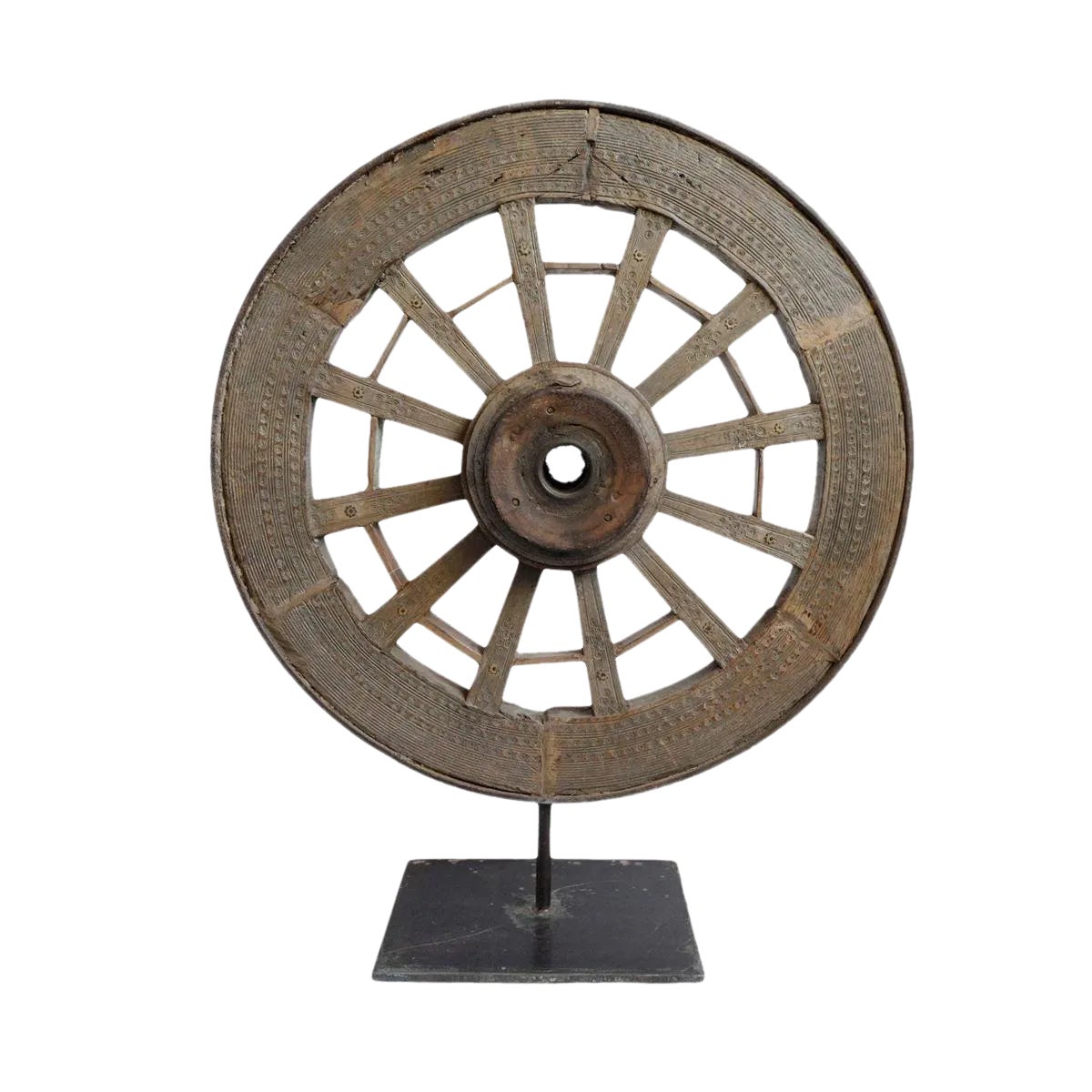 Antique Ox Cart Wheel on Stand | Chairish
