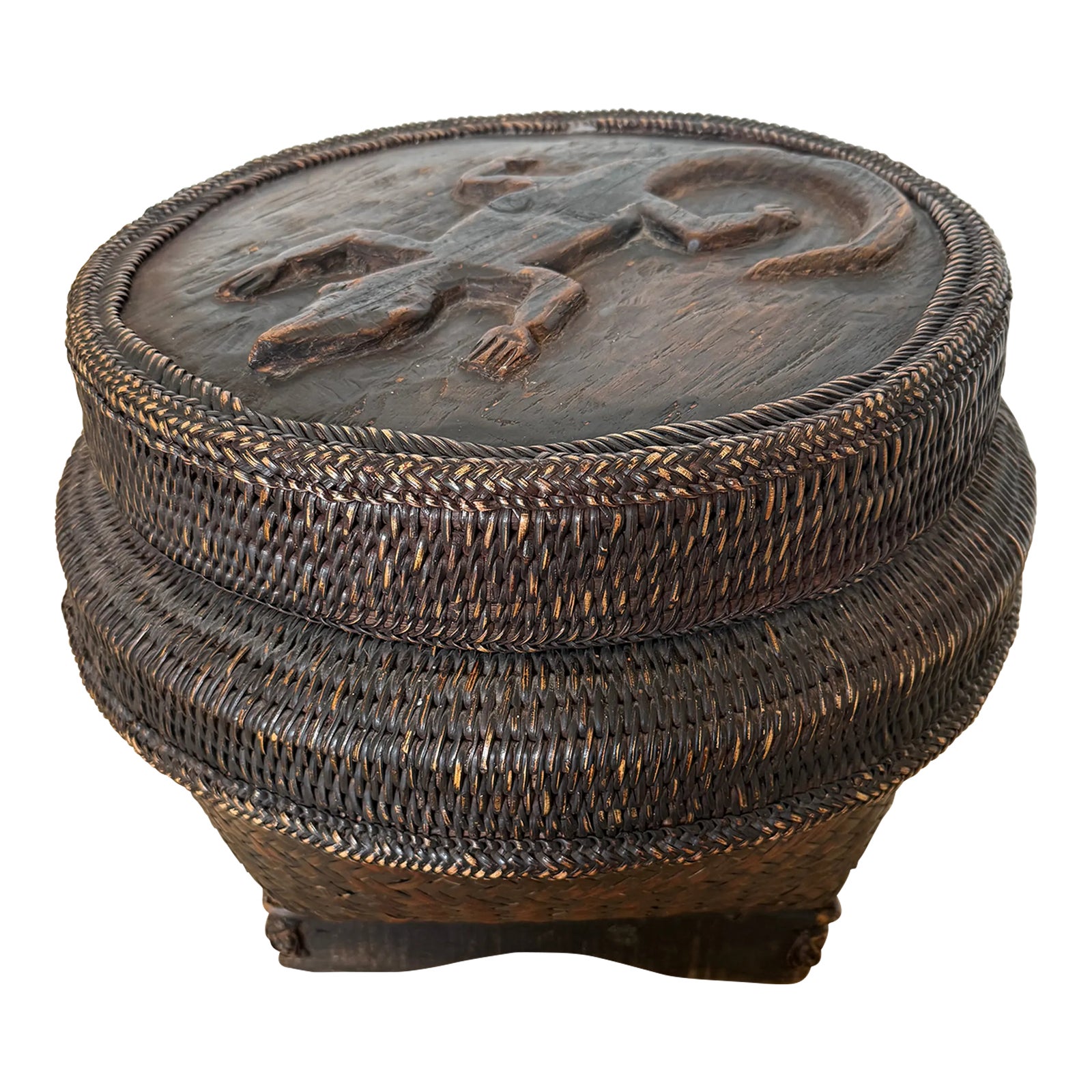Vintage Hand Woven Rattan and Bamboo Storage Box With Lizard Motif ...