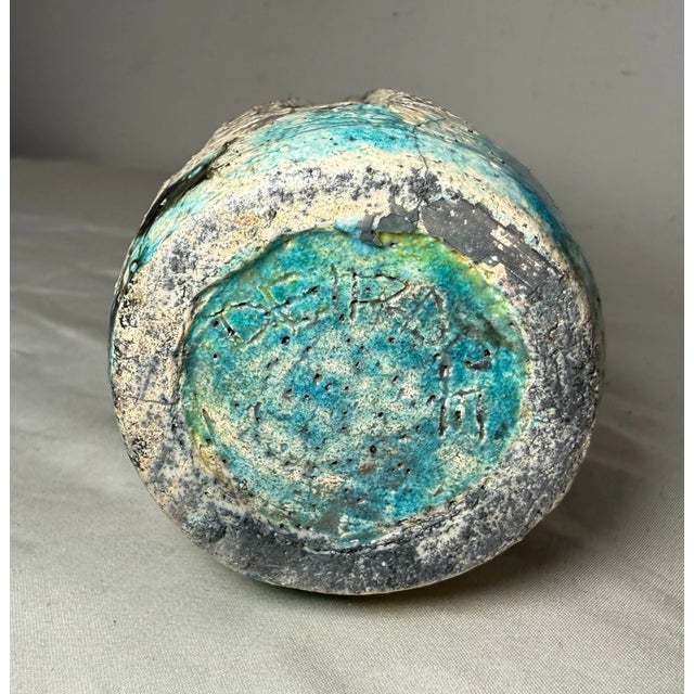 Vintage Signed Dierdre Handmade Brutalist Green Pottery Wire Vase ...