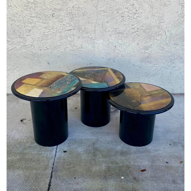 Postmodern Signed Painted Abstract Lacquered Staggered Tables - Set of ...