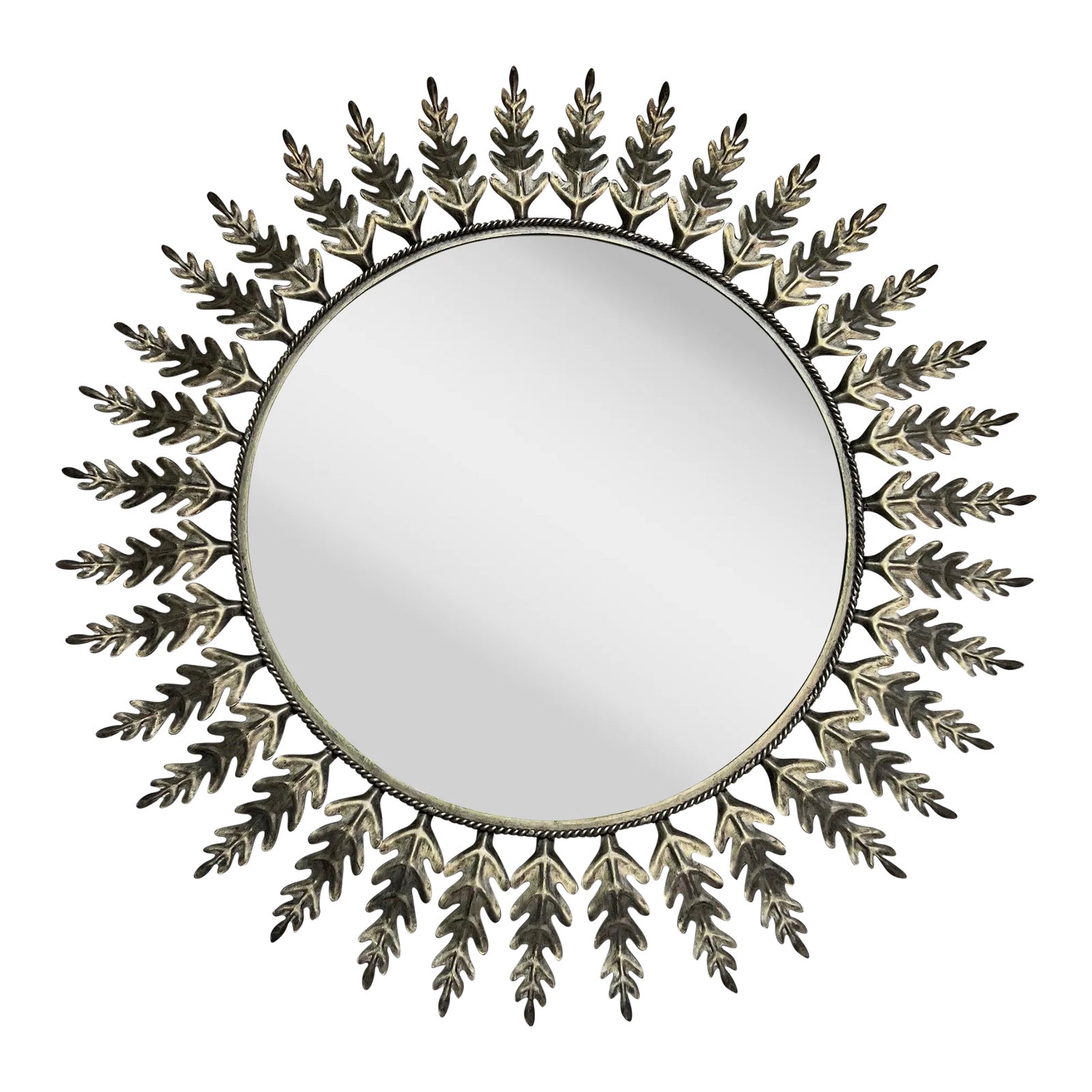 Spanish Round Silvered Metal Sunburst Mirror | Chairish