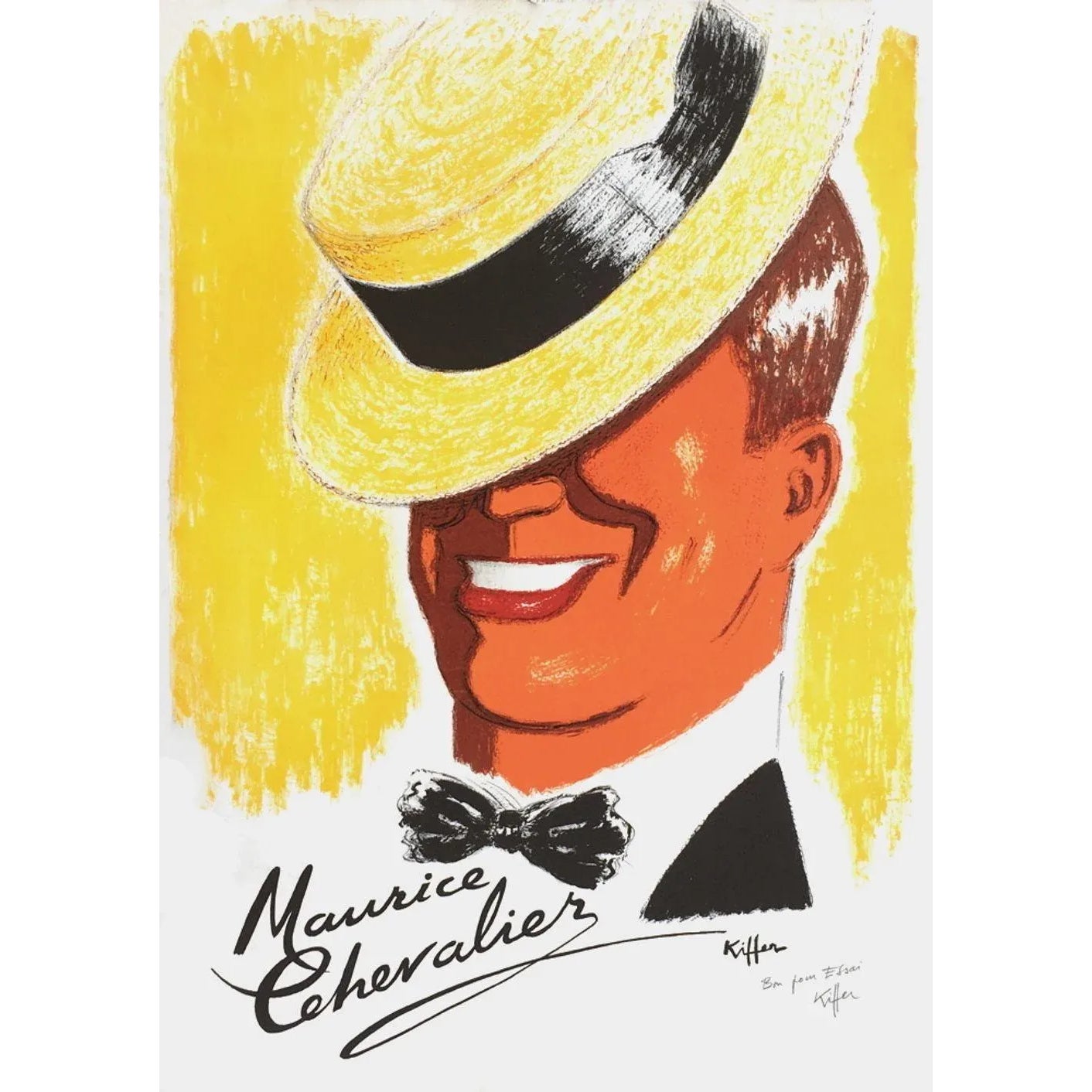 1975 Charles Kiffer Maurice Chevalier Lithograph | Chairish