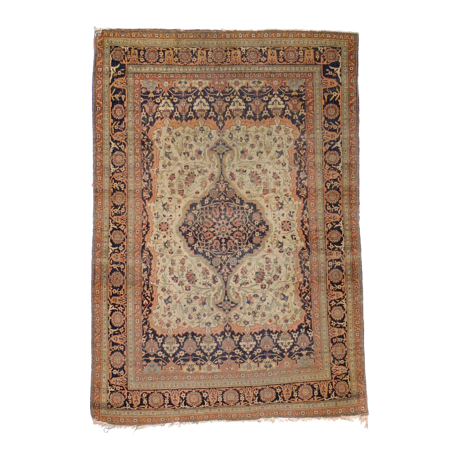 Antique Persian Mohtasham Kashan Rug 4'4" X 6’5" | Chairish