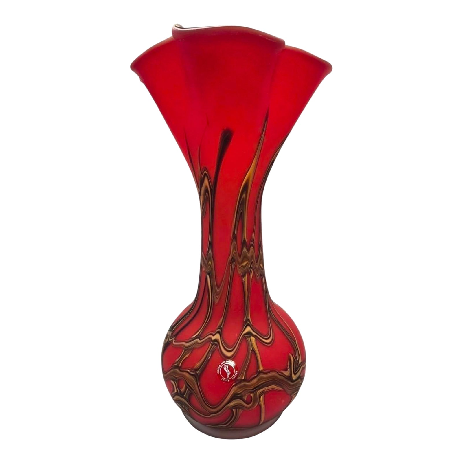 1940s E. Essie Zareh Large Red Flared Baijan Art Glass Vase 16" | Chairish