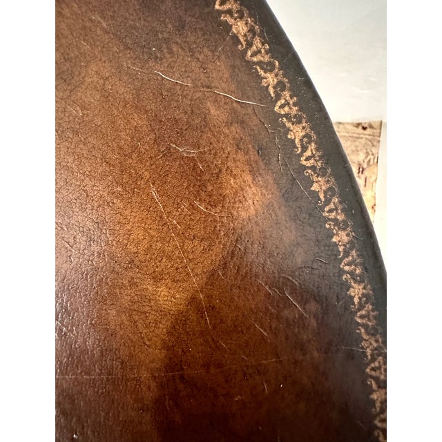 Tooled Leather and Iron Round Side Table | Chairish